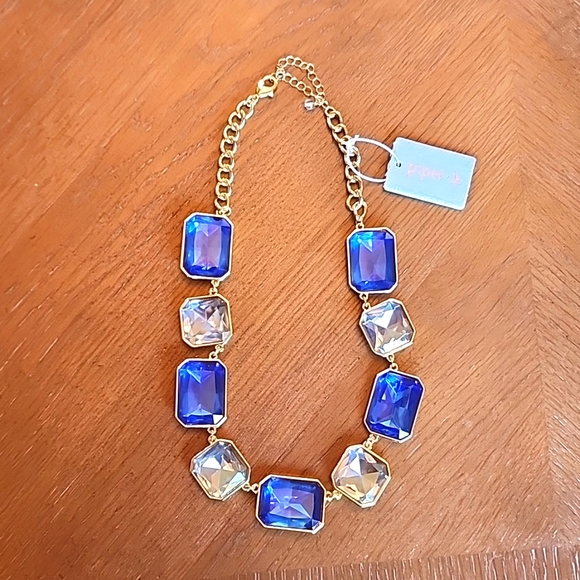 Piper K | Jewelry | Nwt Piper K Chunky Square Blue Rhinestone Necklace ...